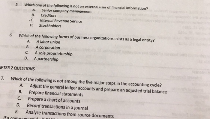 Solved Which one of the following is not an external user of | Chegg.com