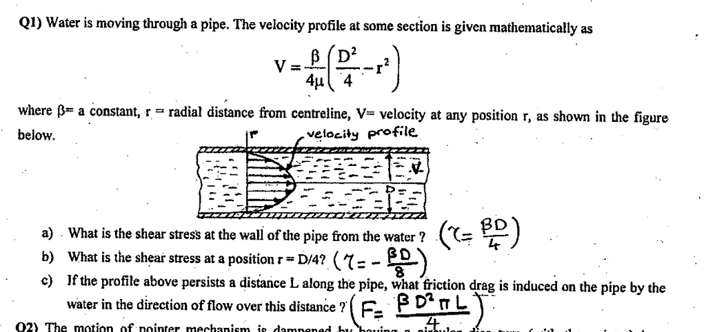 Solved Q1) Water is moving through a pipe. The velocity | Chegg.com