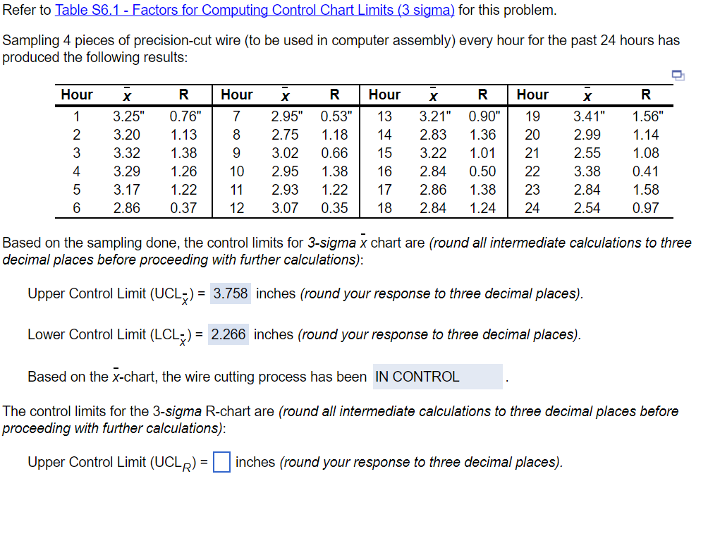 Solved Refer to Table S6.1- Factors for Computing Control | Chegg.com