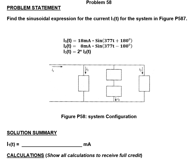 Solved Find the sinusoidal expression for the current I_1(t) | Chegg.com