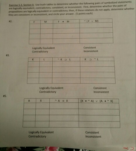 Solved ExercinS·Section止Use truth tables to determine | Chegg.com