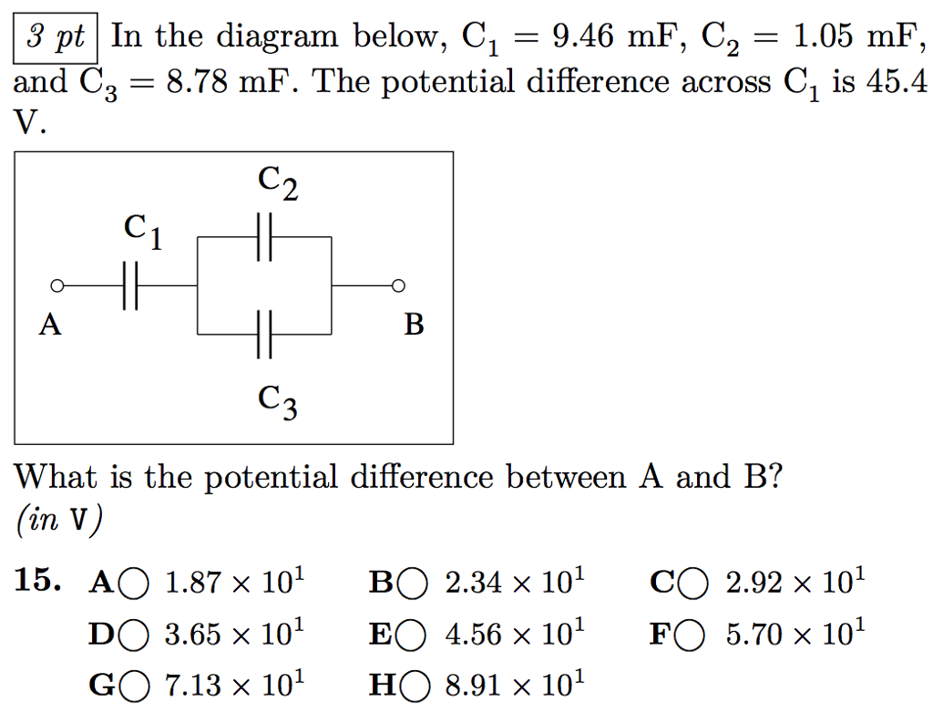 Solved In the diagram below, C1 = 9.46 mF, C2 = 1.05 mF, and | Chegg.com