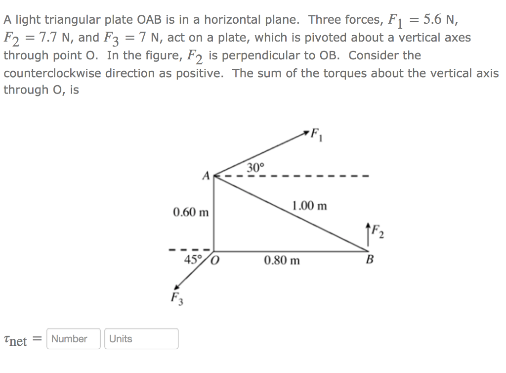 Solved A light triangular plate OAB is in a horizontal | Chegg.com