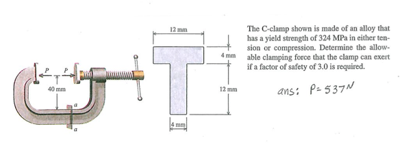 Solved The C-clamp shown is made of an alloy that has a | Chegg.com