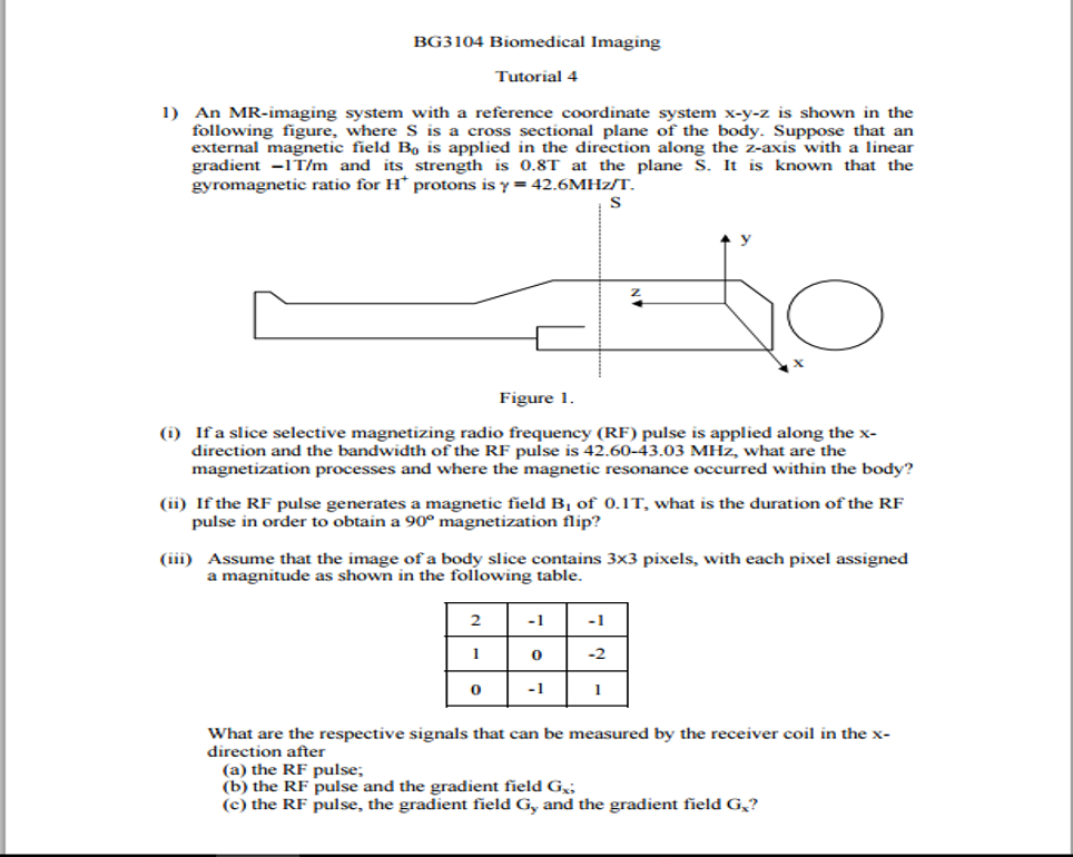 1) An MR-imaging system with a reference coordinate | Chegg.com