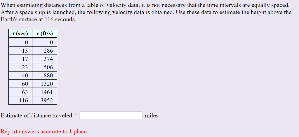 Solved When estimating distances from a table of velocity | Chegg.com