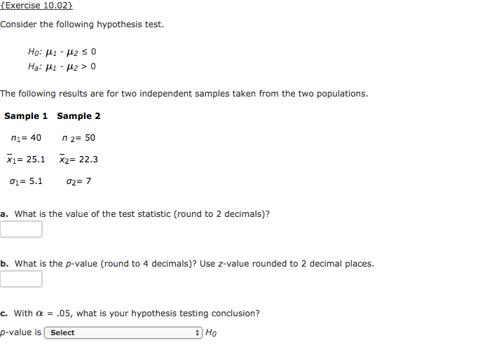 Solved Consider the following hypothesis test. H_0: mu_1 - | Chegg.com