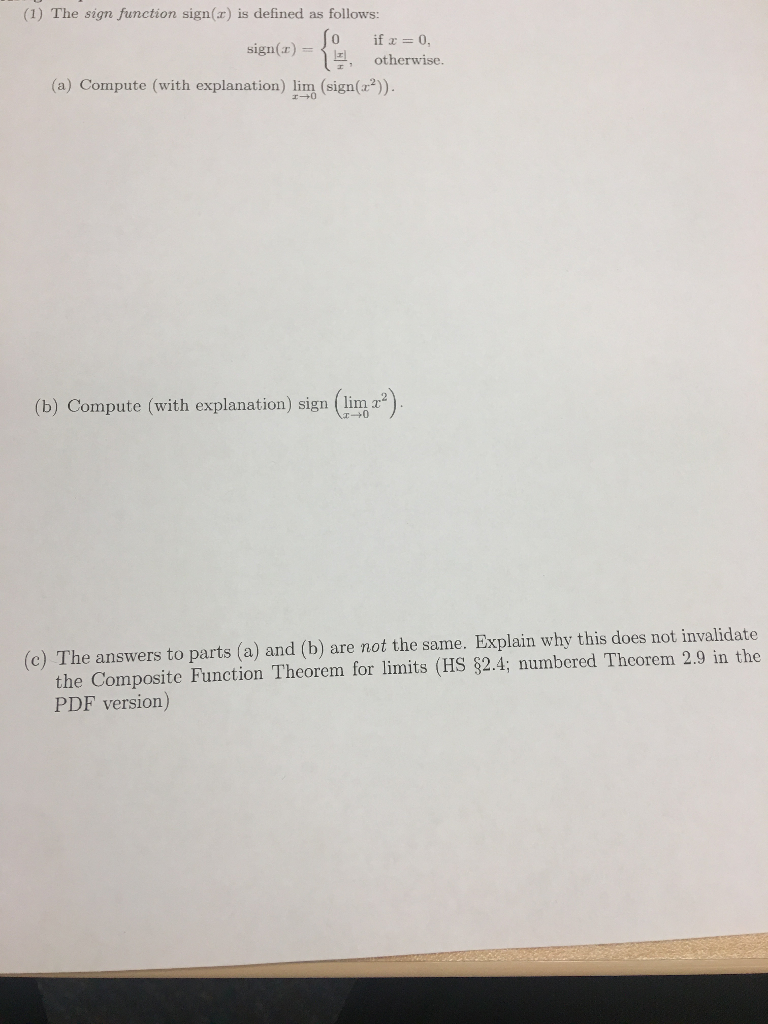 Solved (1) The sign function sign(x) is defined as follows: | Chegg.com