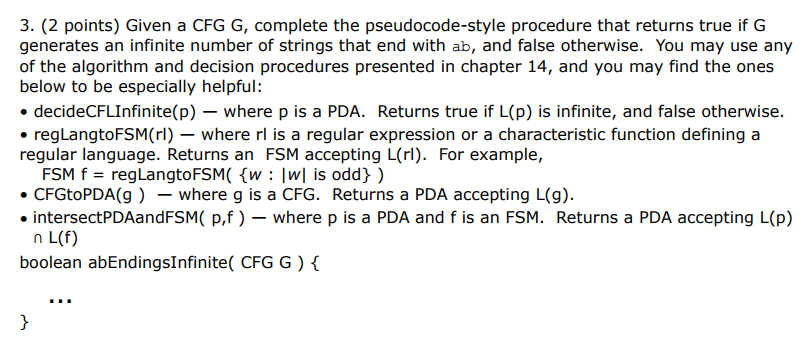 Given a CFG G, complete the pseudocode-style | Chegg.com