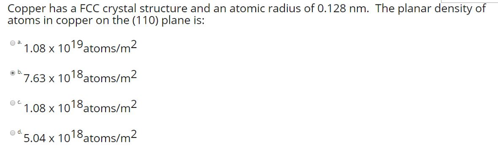 Solved Copper has a FCC crystal structure and an atomic | Chegg.com