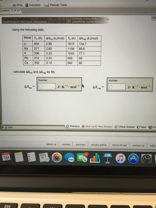 Solved Using the following data , calculate ^Sfus and ^Svap | Chegg.com