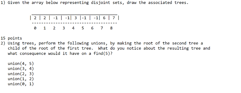 Solved 1 Given The Array Below Representing Disjoint Sets 2211