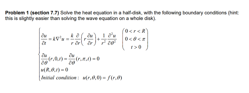 Problem 1 (section 7.7) Solve the heat equation in a | Chegg.com