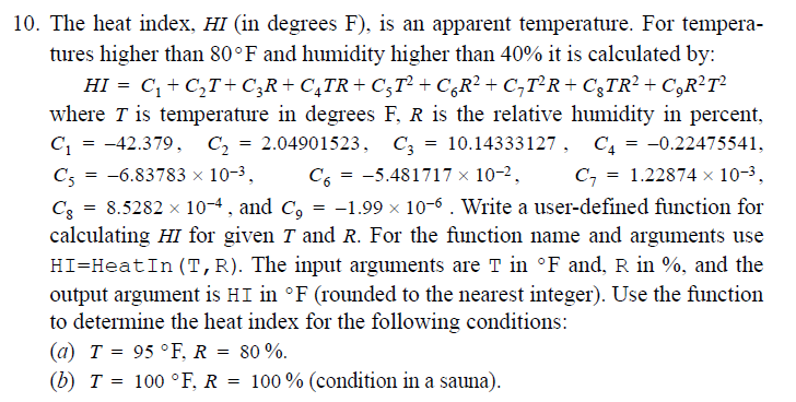 Solved The heat index. HI (in degree s F). is an apparent | Chegg.com