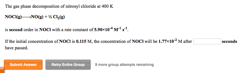 Solved The gas phase decomposition of nitrosyl chloride at | Chegg.com