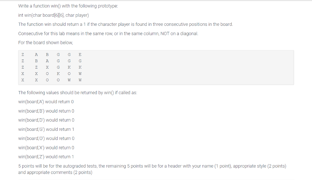 Solved Write a function win with the following prototype int | Chegg.com