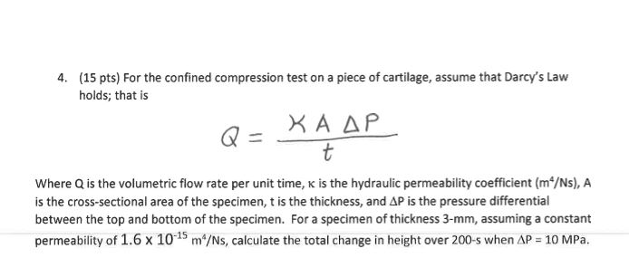 Solved (15 pts) For the confined compression test on a piece | Chegg.com