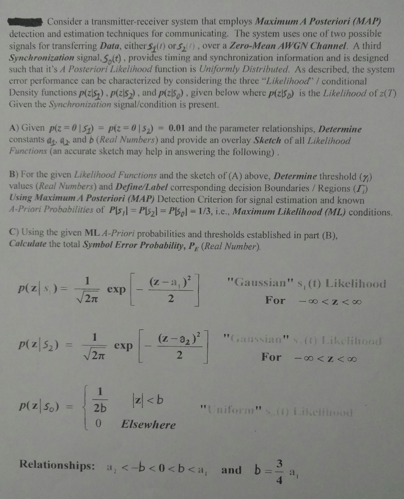 Consider a transmitter receiver system that employs | Chegg.com