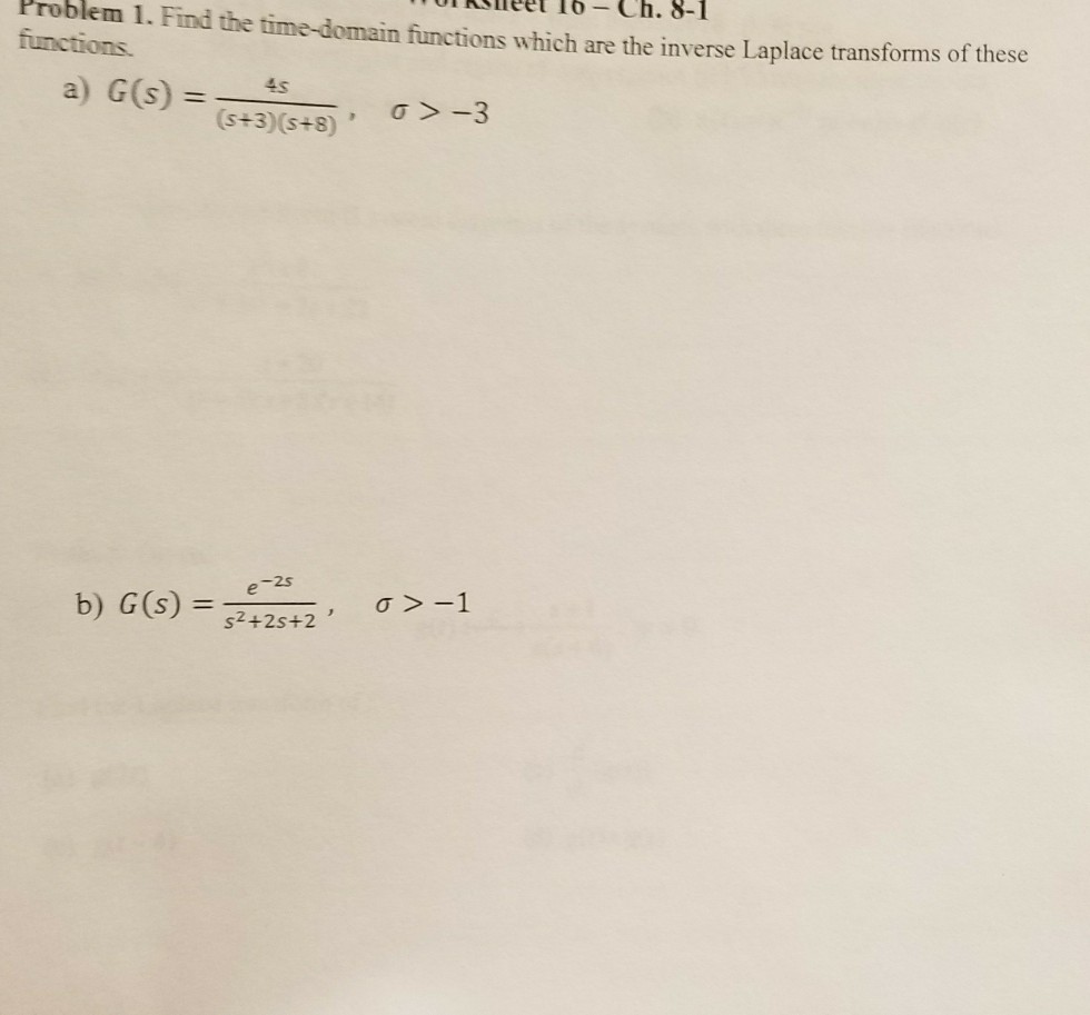 Solved orRciieUl 16- Ch. 8-1 Problem 1. Find the time-domain | Chegg.com
