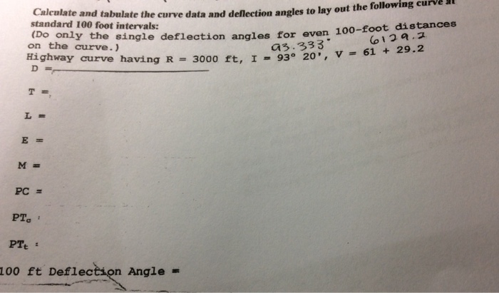 Solved Calculate and tabulate the curve data and deflection | Chegg.com