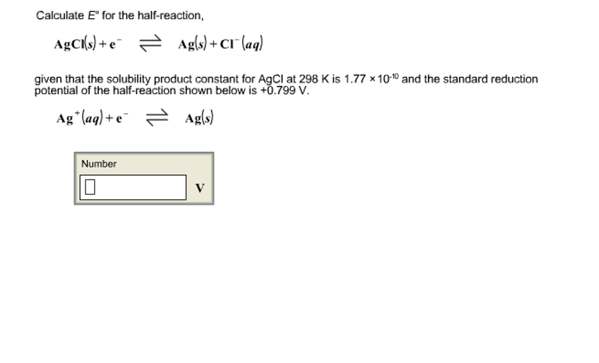 Solved Calculate E Degree For The Half Reaction Agcl S