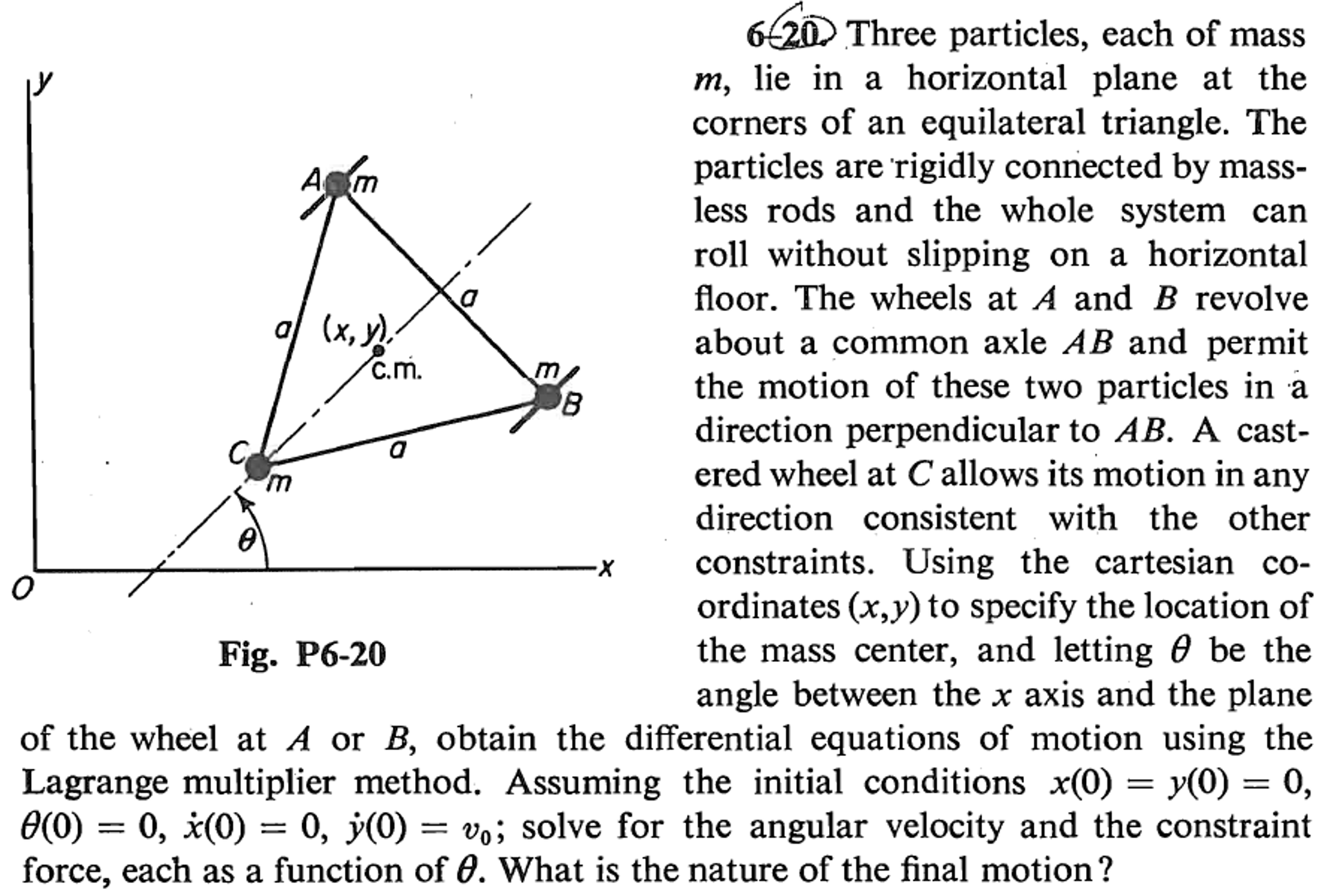 Three particles, each of mass m, lie in a horizontal | Chegg.com