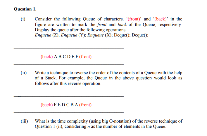 Solved Question 1 Consider the following Queue of | Chegg.com