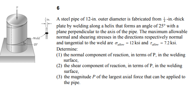 Solved A steel pipe of 12-in. outer diameter is fabricated | Chegg.com