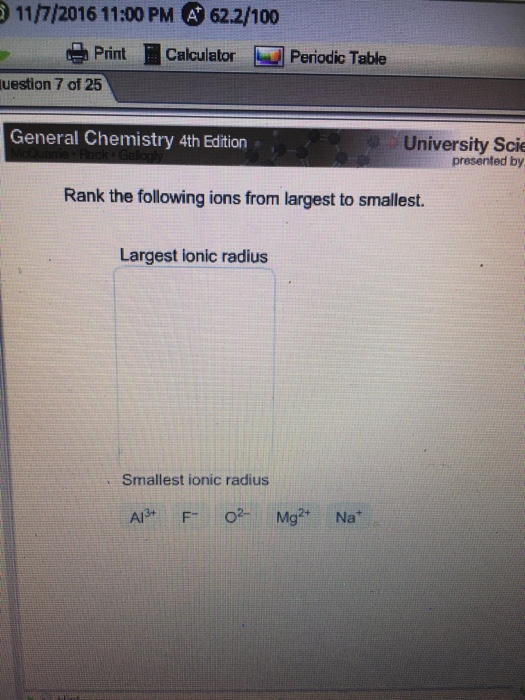 Solved Rank the following ions from largest to smallest. | Chegg.com
