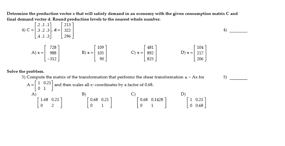 Solved Determine the production vector x that will satisfy | Chegg.com