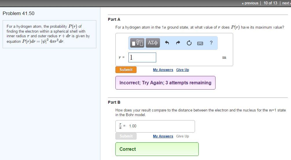 Solved For a hydrogen atom, the probability P(r) of finding | Chegg.com