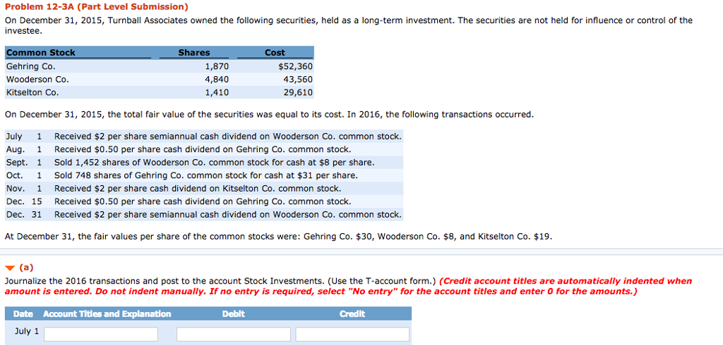 Solved Problem 12-3A (Part Level Submission) on December 3 | Chegg.com