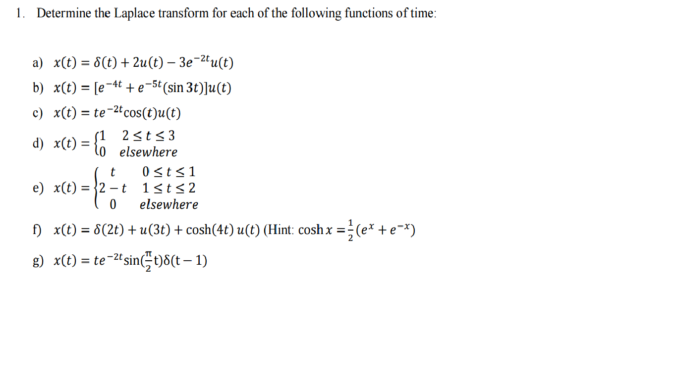 Solved Determine the Laplace transform for each of the | Chegg.com