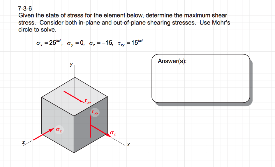 Solved 7-3-6 Given the state of stress for the element | Chegg.com