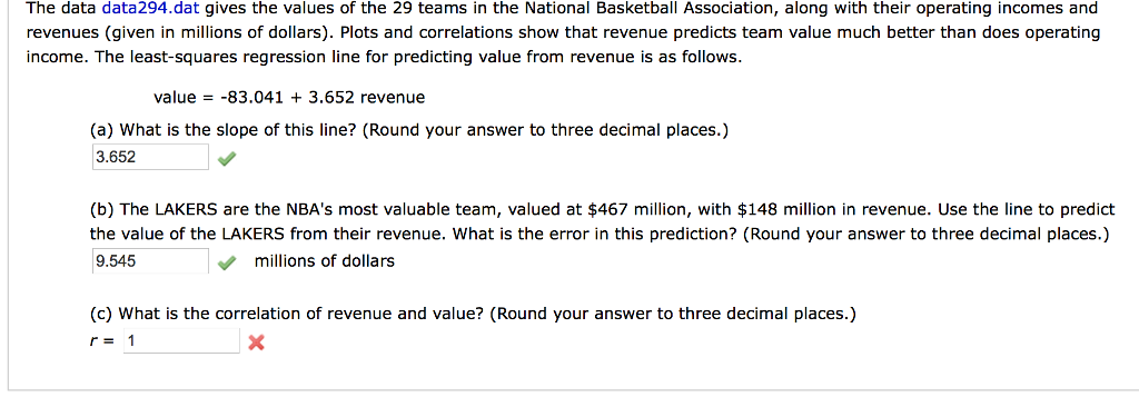 Solved The data data294.dat gives the values of the 29 teams | Chegg.com