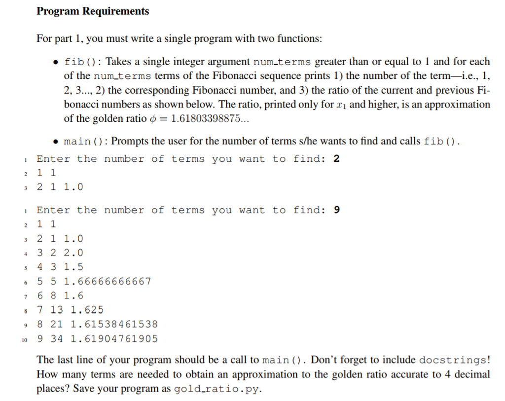 Solved Program Requirements For part 1, you must write a | Chegg.com