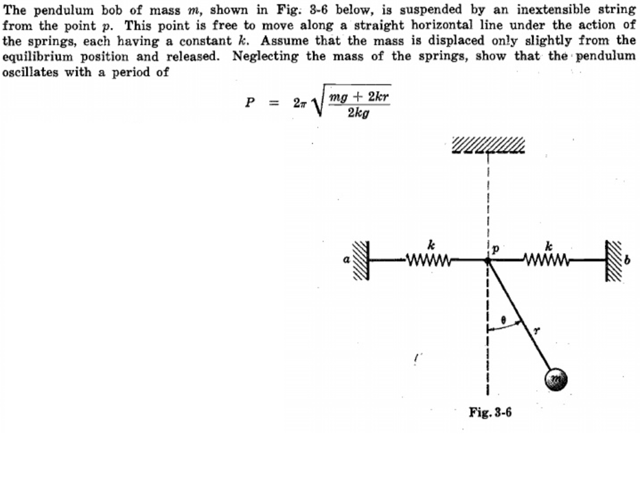 Solved The pendulum bob of mass m, shown in fig. 3-6 below, | Chegg.com