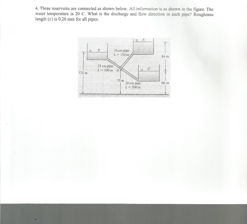 Solved 4. Three reservoirs are connected as shown below. All | Chegg.com