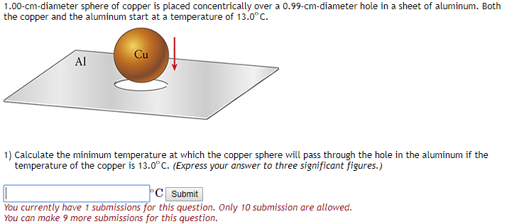 Solved 1.00-cm-diameter sphere of copper is placed | Chegg.com