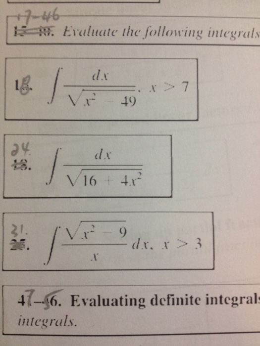 Solved Evaluate ihc following integrals Evaluating definite | Chegg.com