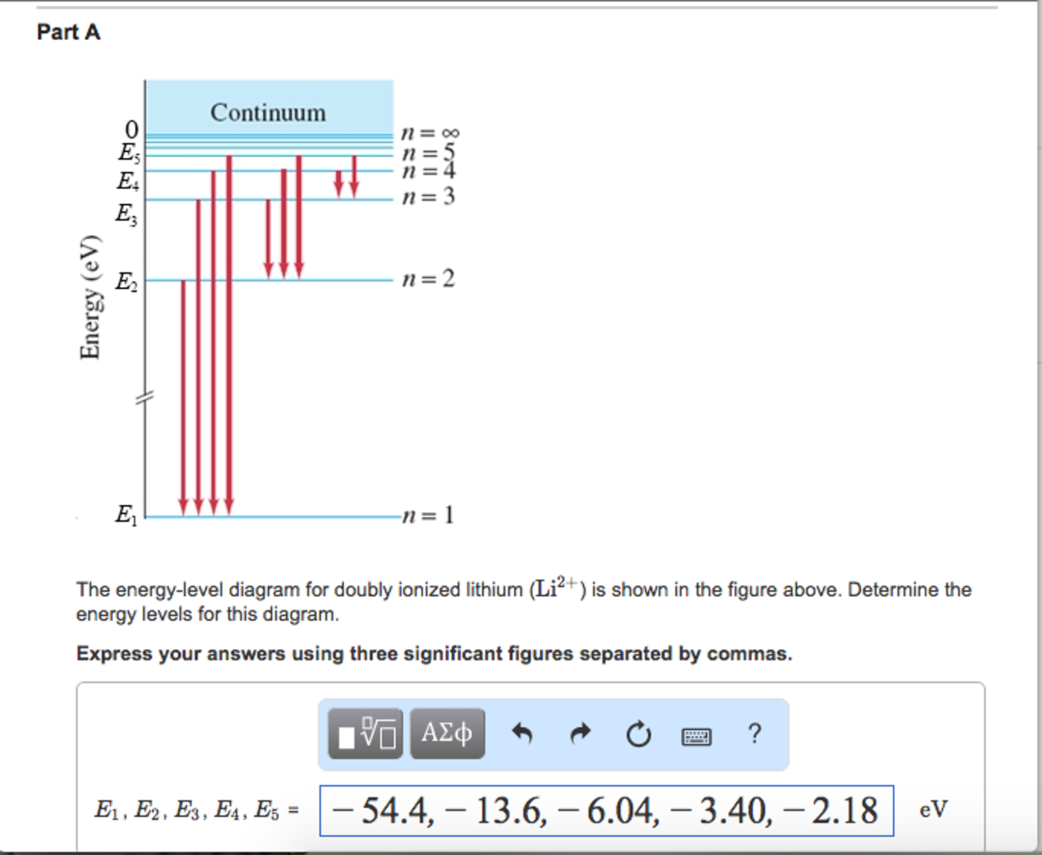 Solved The energy-level diagram for doubly ionized lithium | Chegg.com