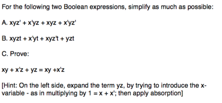 Solved For the following two Boolean expressions, simplify | Chegg.com