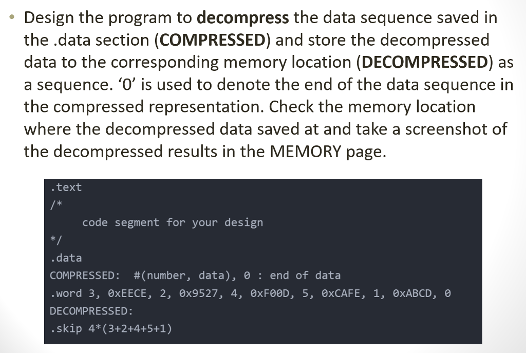 Design the program to decompress the data sequence | Chegg.com