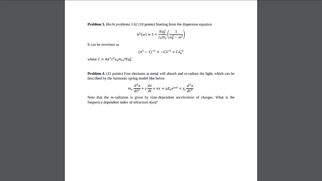Solved Problem 3. Hecht problems 3.62 (10 points) Starting | Chegg.com