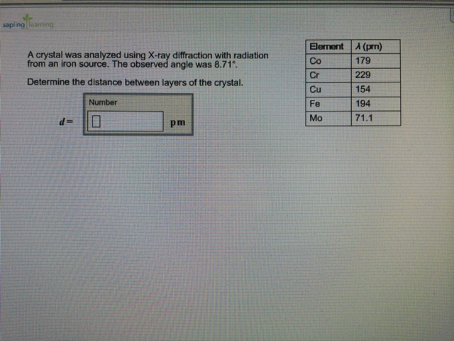 Solved A crystal was analyzed using X-ray diffraction with | Chegg.com