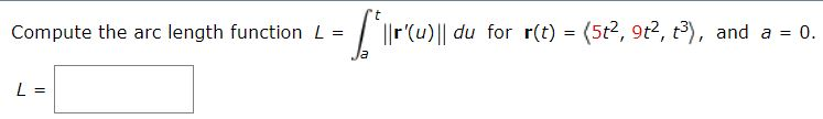 Solved Compute the arc length function L = 시|r'(u)11 du for | Chegg.com