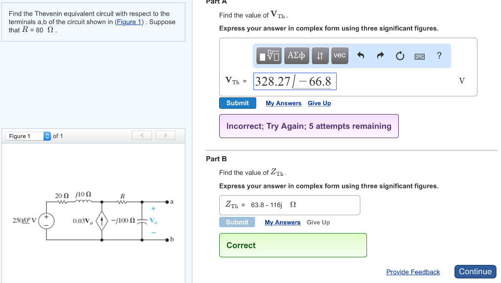 Solved Part A Find the Thevenin equivalent circuit with | Chegg.com