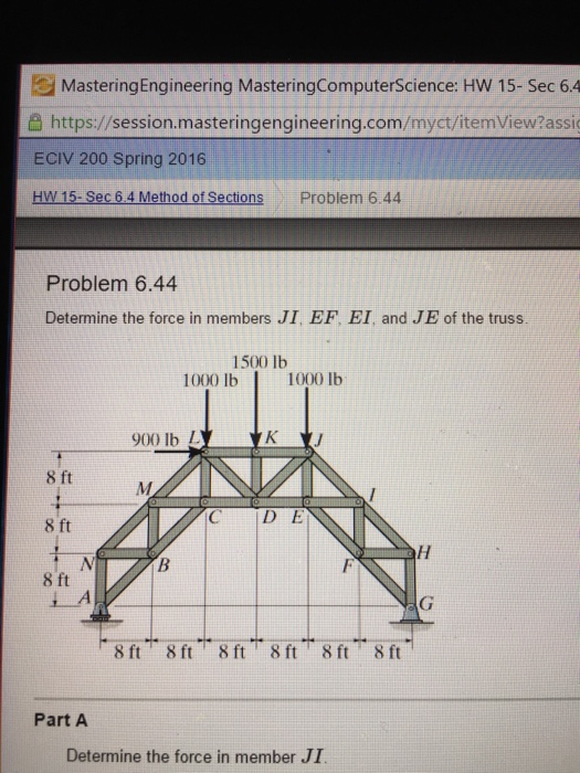 Solved Determine the force in members JI, EF, EI, and JE of | Chegg.com