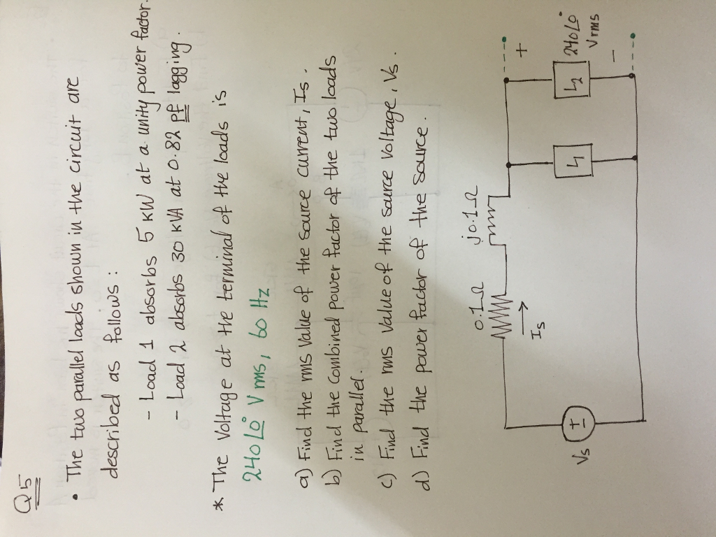 Solved The two parallel loads shown in the circuit are | Chegg.com