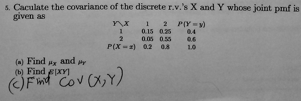 Solved 5. Caculate the covariance of the discrete r.v.'s X | Chegg.com